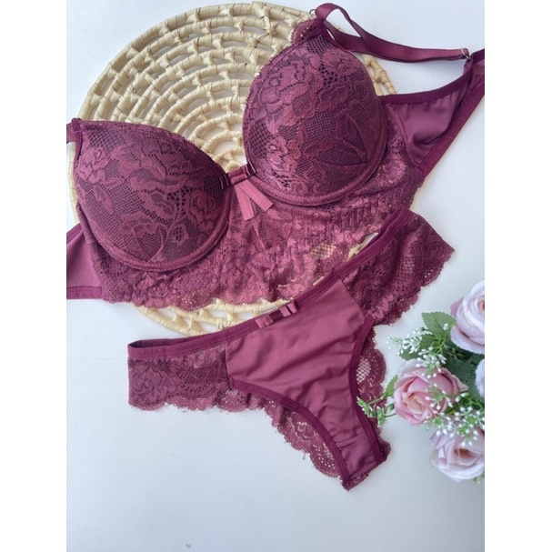 Conjunto Lingerie Renda Intima Feminina com Bojo Priscila | Shopee Brasil