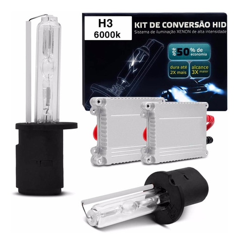 Kit New Xênon H3 6000K 35W 12V Completo Tonalidade Branca Reator Anti-Flicker Plug and Play ...