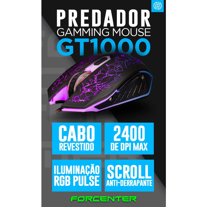 Mouse Gamer Hoopson Predador, RGB, 2400DPI, 6 Botões, Preto - GT 1000 | Shopee Brasil
