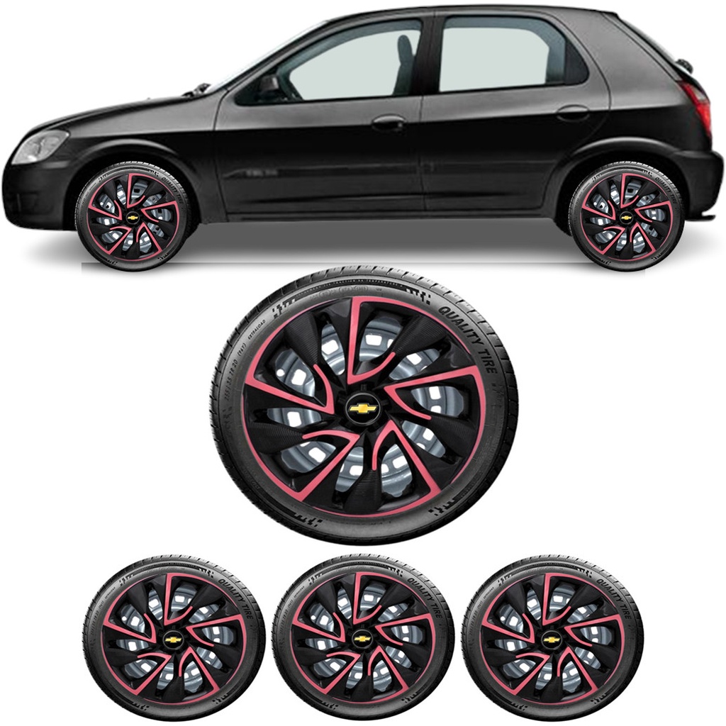 Calota Esportiva Aro 13 Preto/Rosa GM Chevrolet Celta 2002 2003 2004 ...