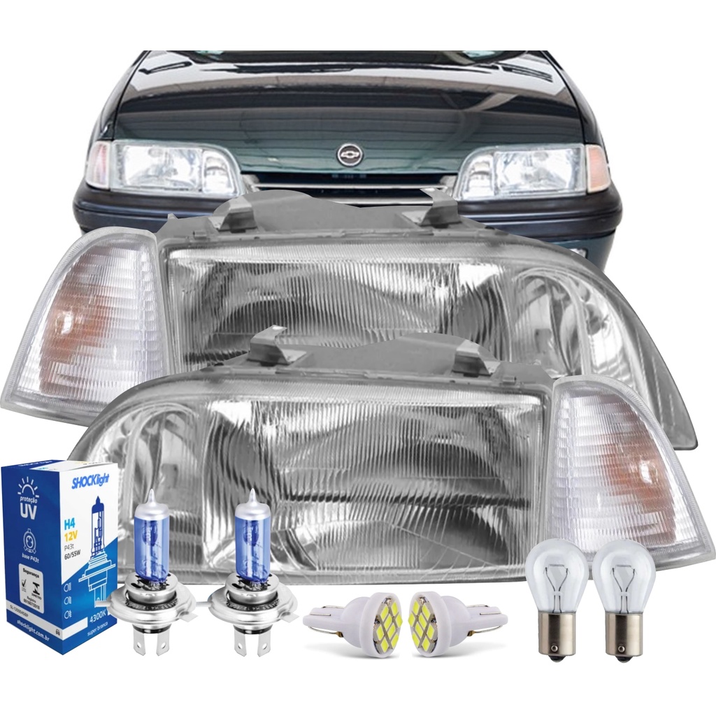 Par Farol Monza 91 92 93 94 95 96 97 Tubarão Vidro + Seta e Lampadas ...