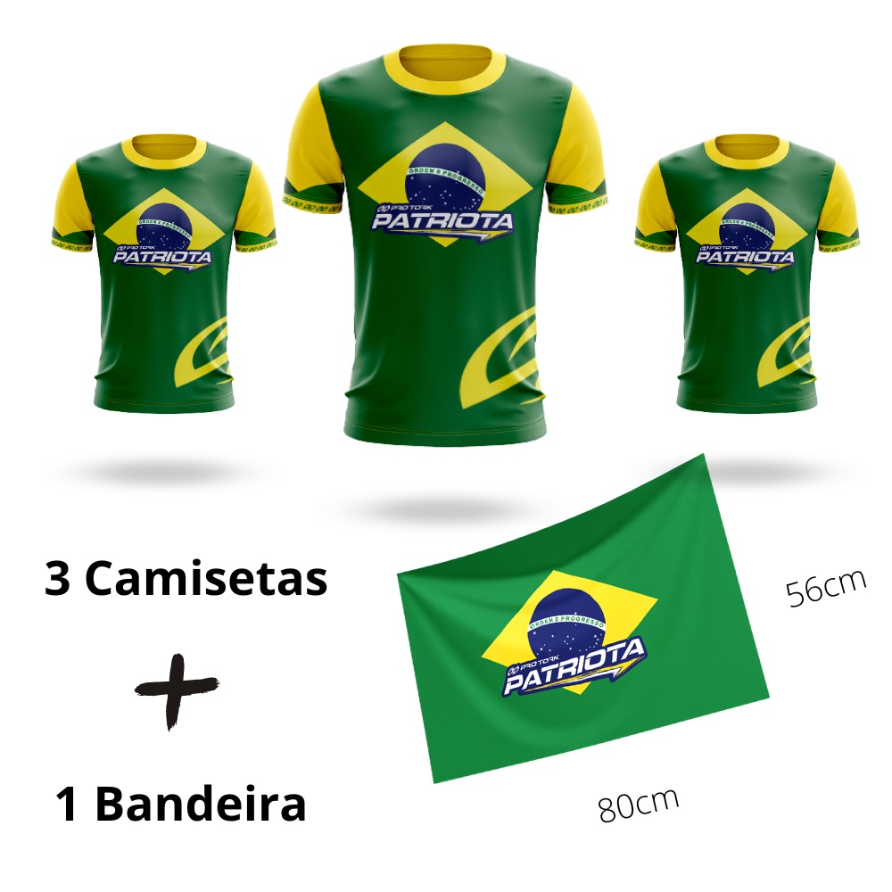 Kit 3 Camisetas Patriota 1 Bandeira Brasil Camisa 7 De Setembro