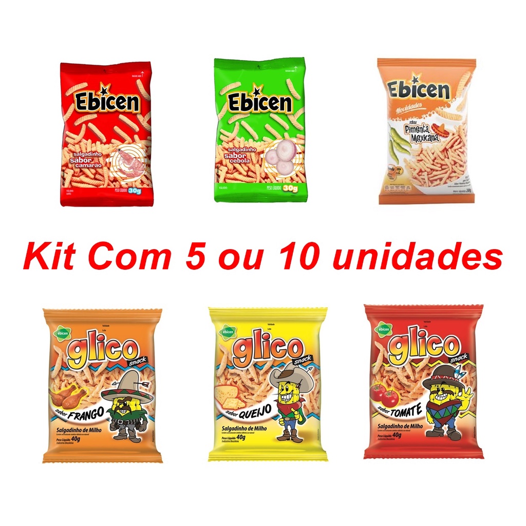 Kit 5un ou 10un Salgadinho Ebicen Glico Snack Assado 30~40g - Escolha o ...