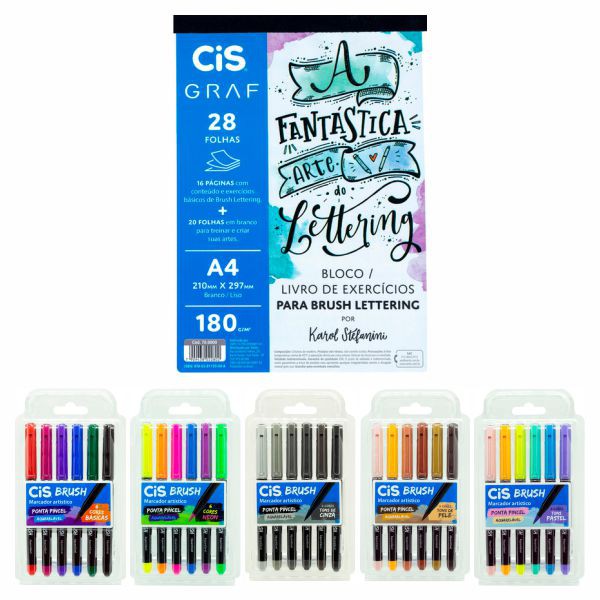 Kit Lettering Bloco de Exercícios + 30 Brush Pen Cis | Shopee Brasil