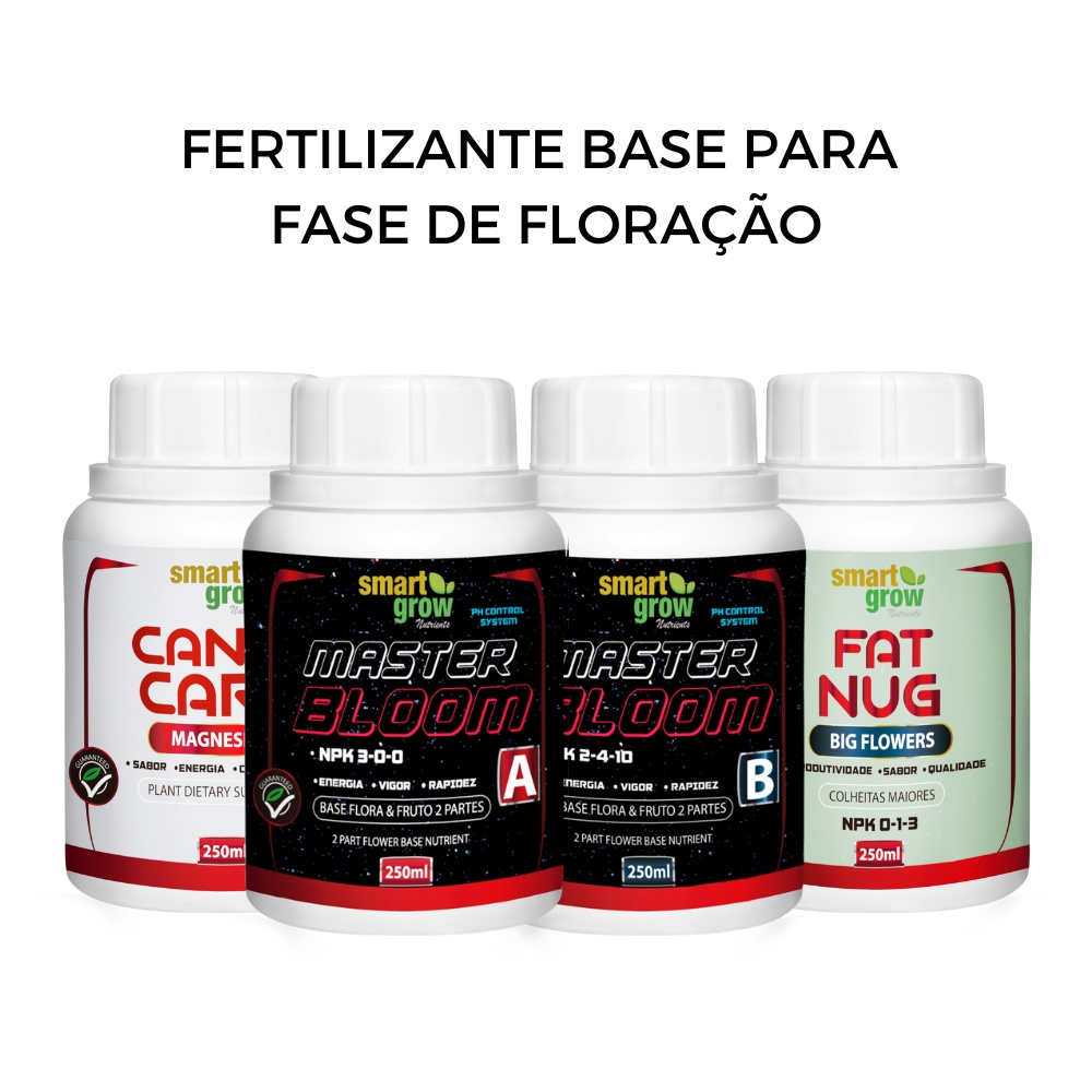 Kit Base Flora Master Bloom A e B + Fat Nug + Candy Carb Smart Grow ...