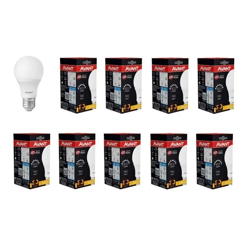 Kit Com 10 Lâmpadas Bulbo Led E27 9w 3000k Luz Amarela Avant - Corre Que Ta Baratinho