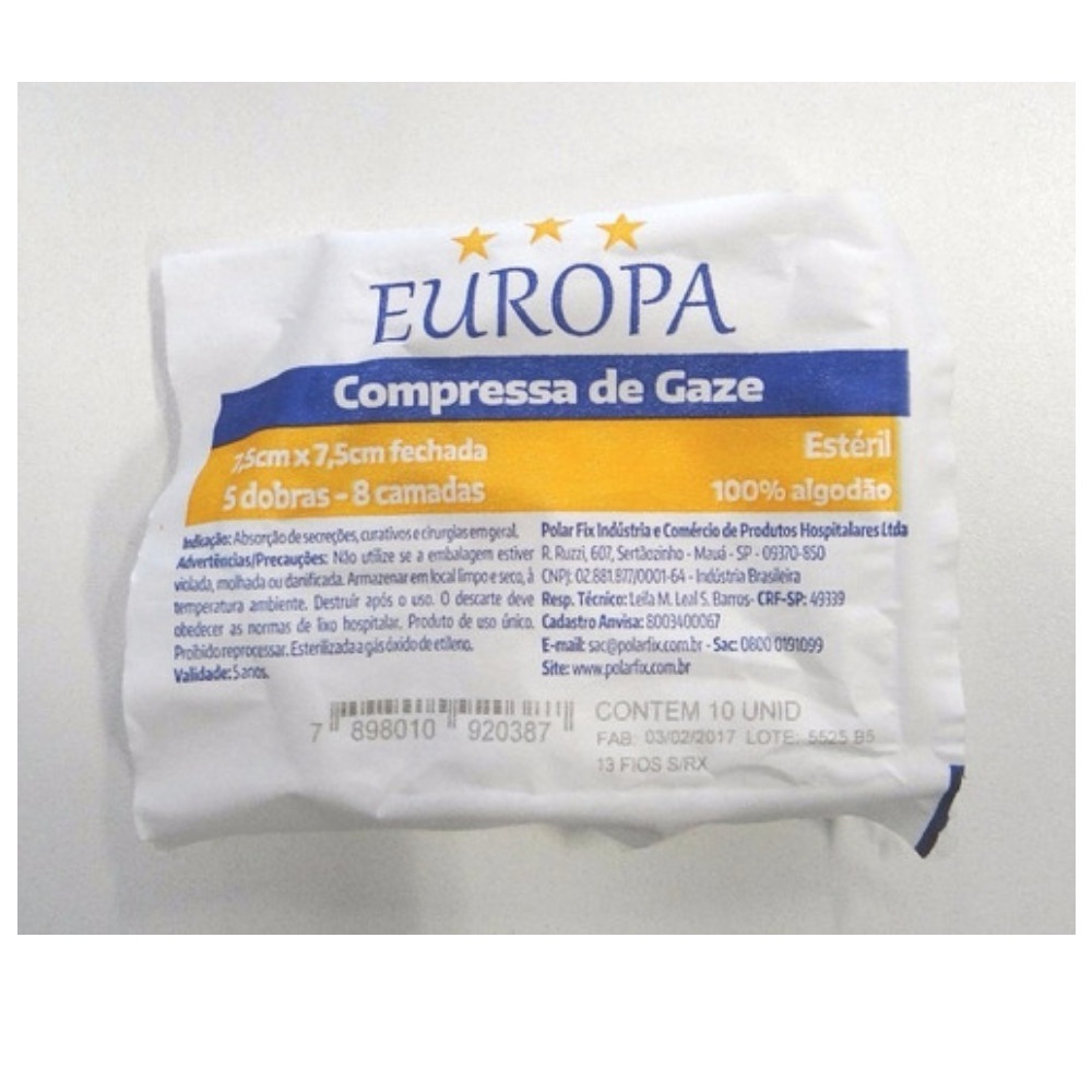 Compressa De Gaze 13 Fios Esteril 10 pacotes C/5 Unidades - Europa ...