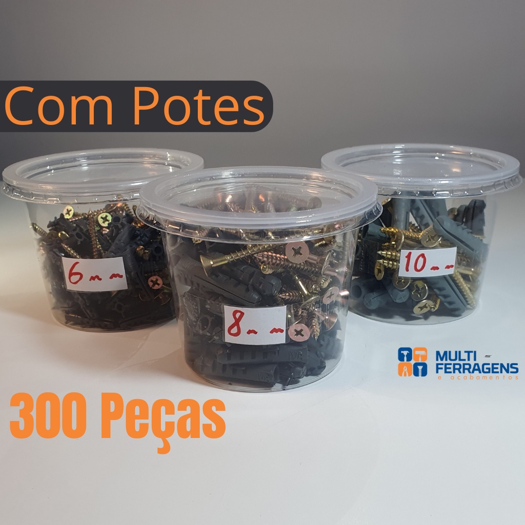 Parafusos E Buchas 6 8 10 Para Parede 300 Peças Concreto Com
