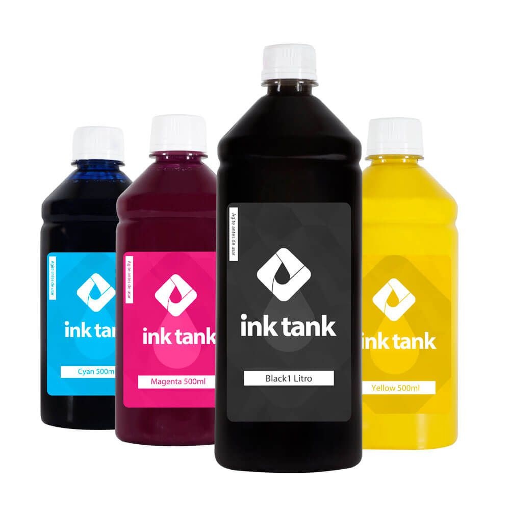 KIT 4 TINTAS PARA L355|L200 SUBLIMATICA BLACK 1 LITRO E COLORIDAS 500 ...