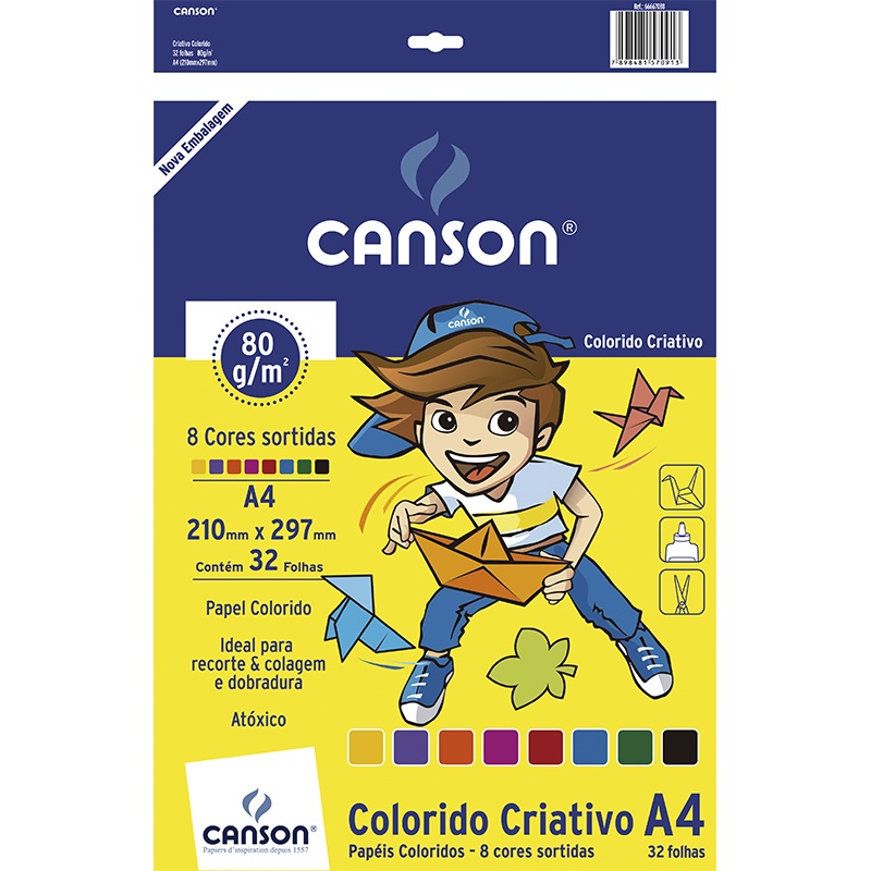 Papel Colorido Criativo A4 8 Cores 80g 32 Folhas Canson | Shopee Brasil