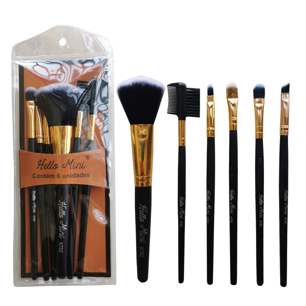 Kit de Pinceis para maquiagem Hello Mini 6 unidades - KT62 | Shopee Brasil