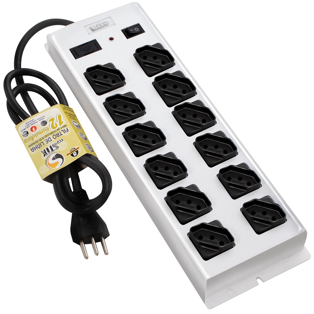 Filtro de Linha Emplac F50105, Bivolt, 12 Tomadas 10A, Gabinete Metálico Profissional, Branco ...