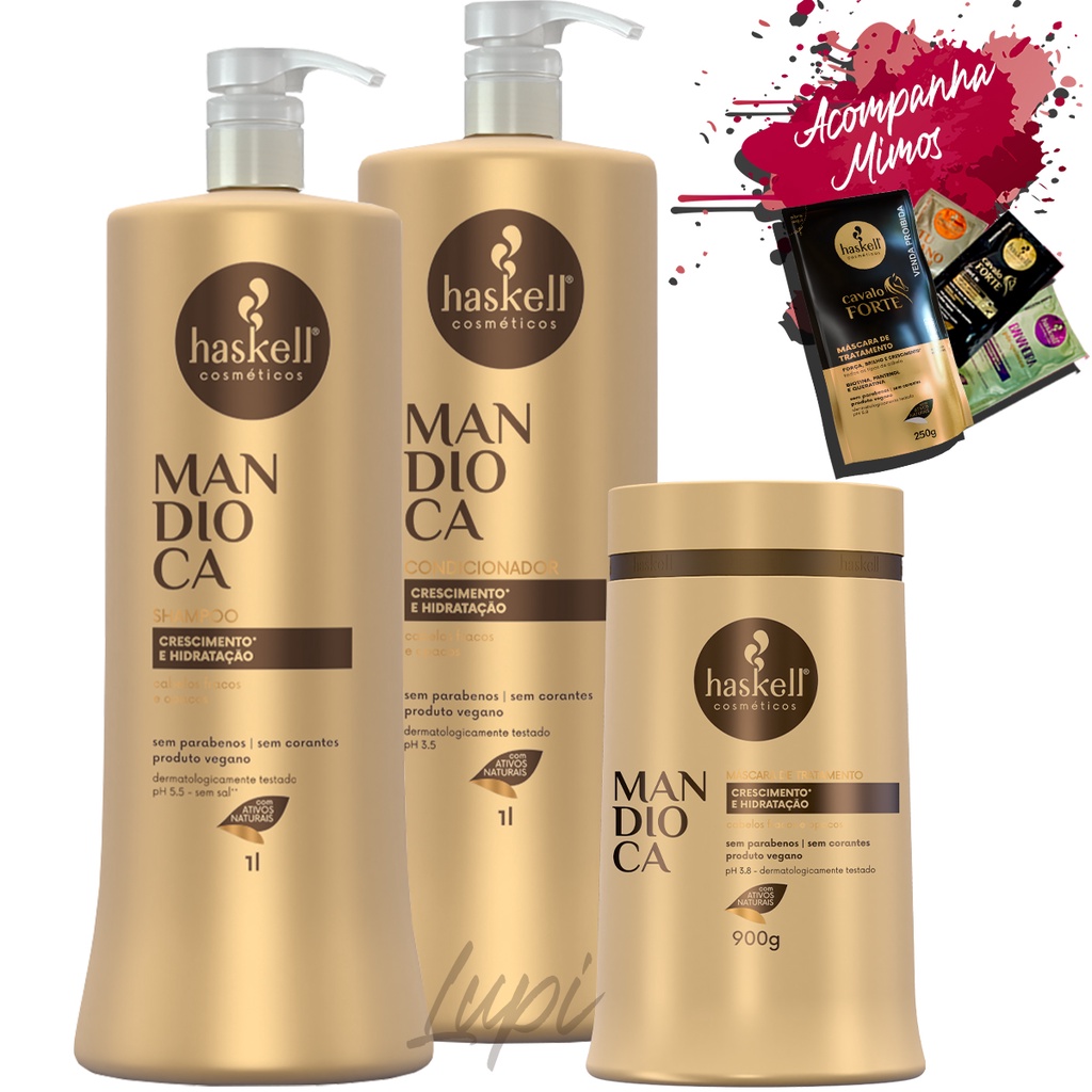 Kit Haskell Mandioca Shampoo Condicionador Mascara 1L | Shopee Brasil