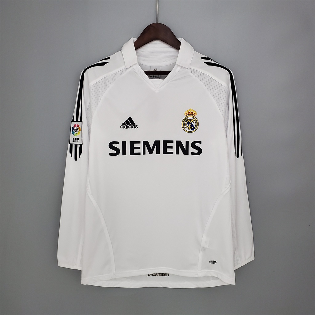 05-06 Retrô Real Madrid ZIDANE BECKHAM Camisa De Futebol De Manga Longa ...