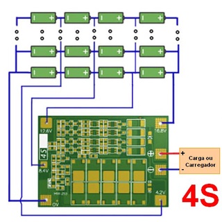 Módulo BMS 3S ou 4S 40A (12.6V ou 16.8V) Com Balanceamento Placa de ...