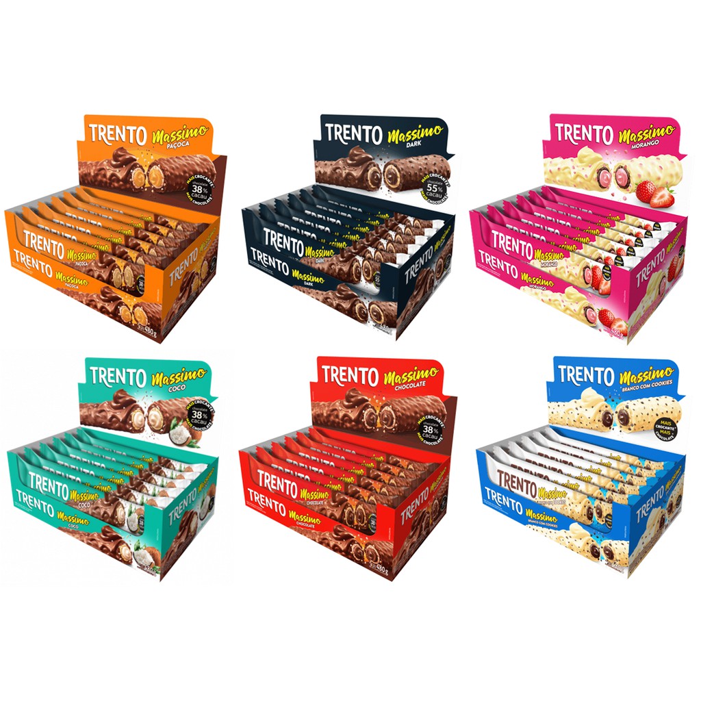 Chocolate Trento Massimo 480G 16un Wafer Recheado | Shopee Brasil