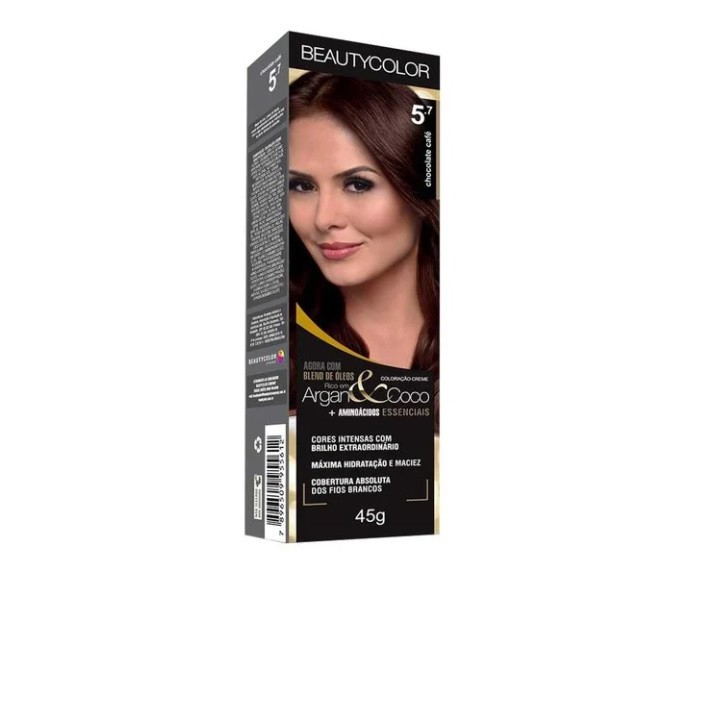 Tinta de cabelo 5.7 chocolate café Beauty color profissional 45g ...