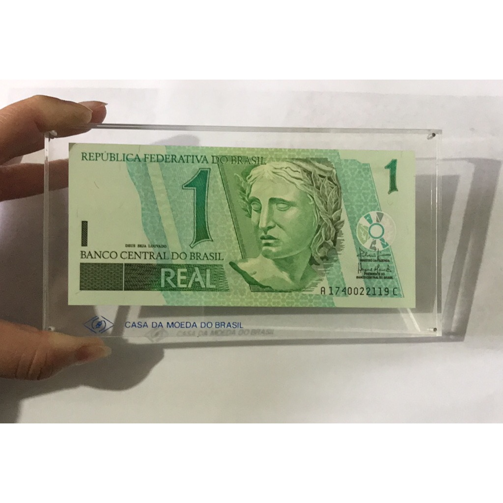 Cédula de 1 REAL 2003, C254/, em acrílico da CASA DA MOEDA DO BRASIL ...