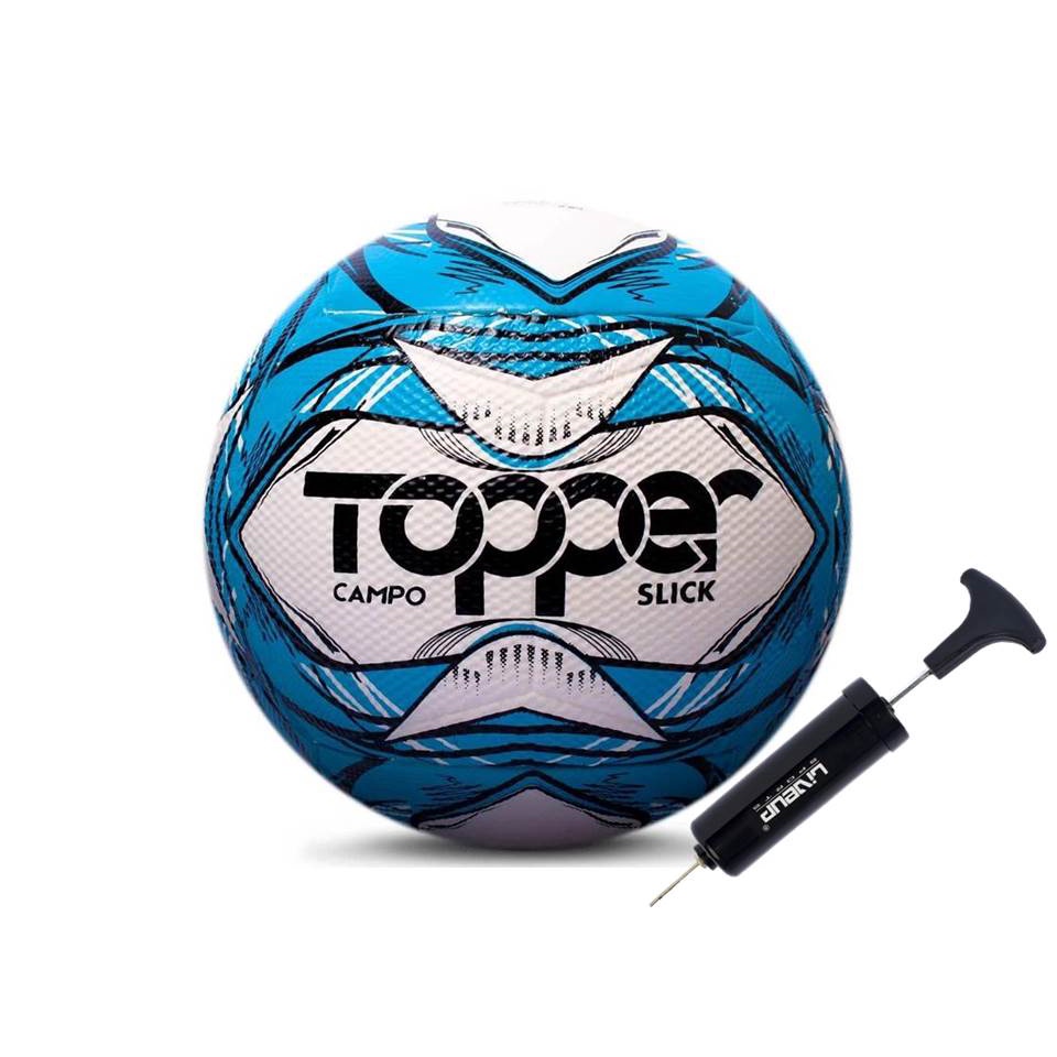 Kit Bola de Futebol de Campo Slick Azul Topper com Bomba | Shopee Brasil