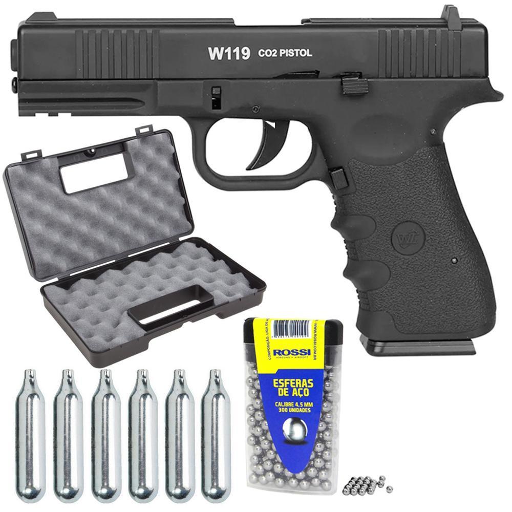 Pistola Airgun / Airsoft W119 Slide Metal Co2 4.5mm - Wingun + 6 ...