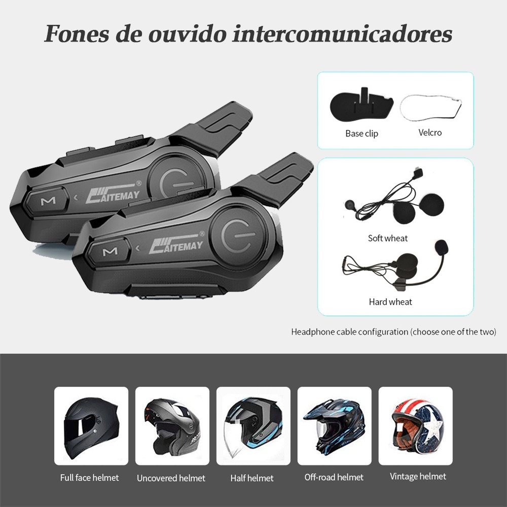 Bluetooth 5.0 Capacete Intercomunicador Fone De Ouvido Para Motocicleta ...
