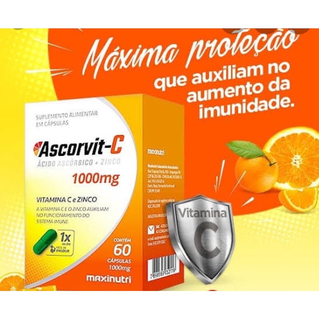 Ascorvit C 1000mg Vitamina C e Zinco 60 Cápsulas - Maxinutri | Shopee Brasil