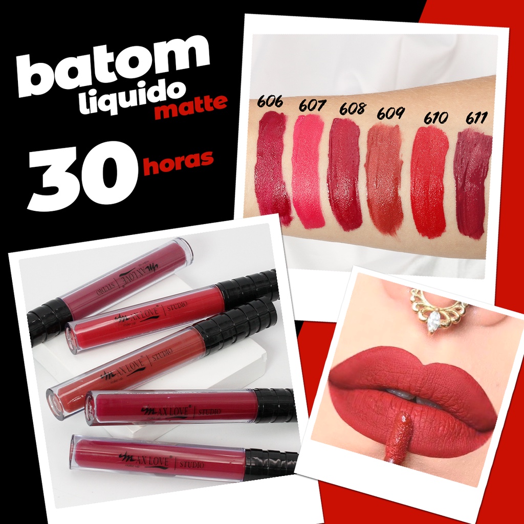 Batom Líquido Matte 30 Horas Max Love/não transfere Batom com cores da ...