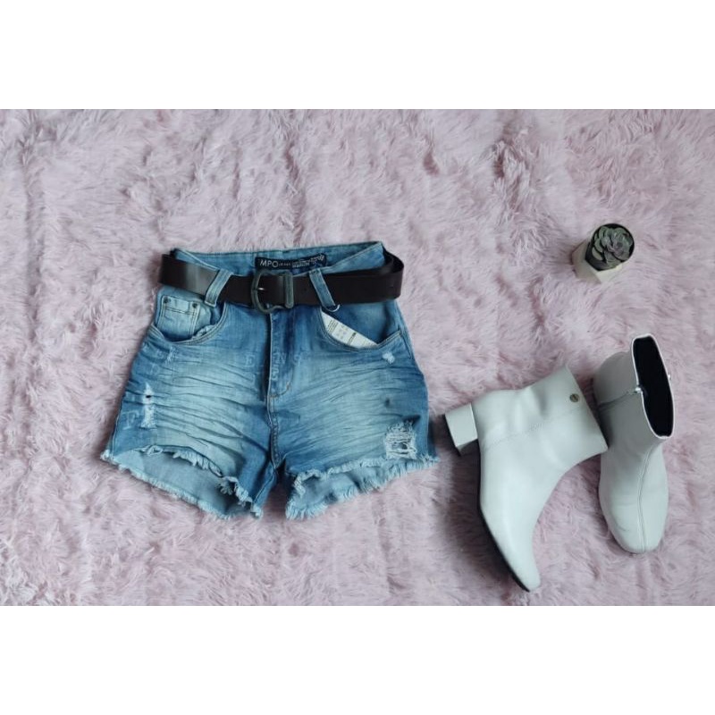 Shorts jeans com cinto | Shopee Brasil