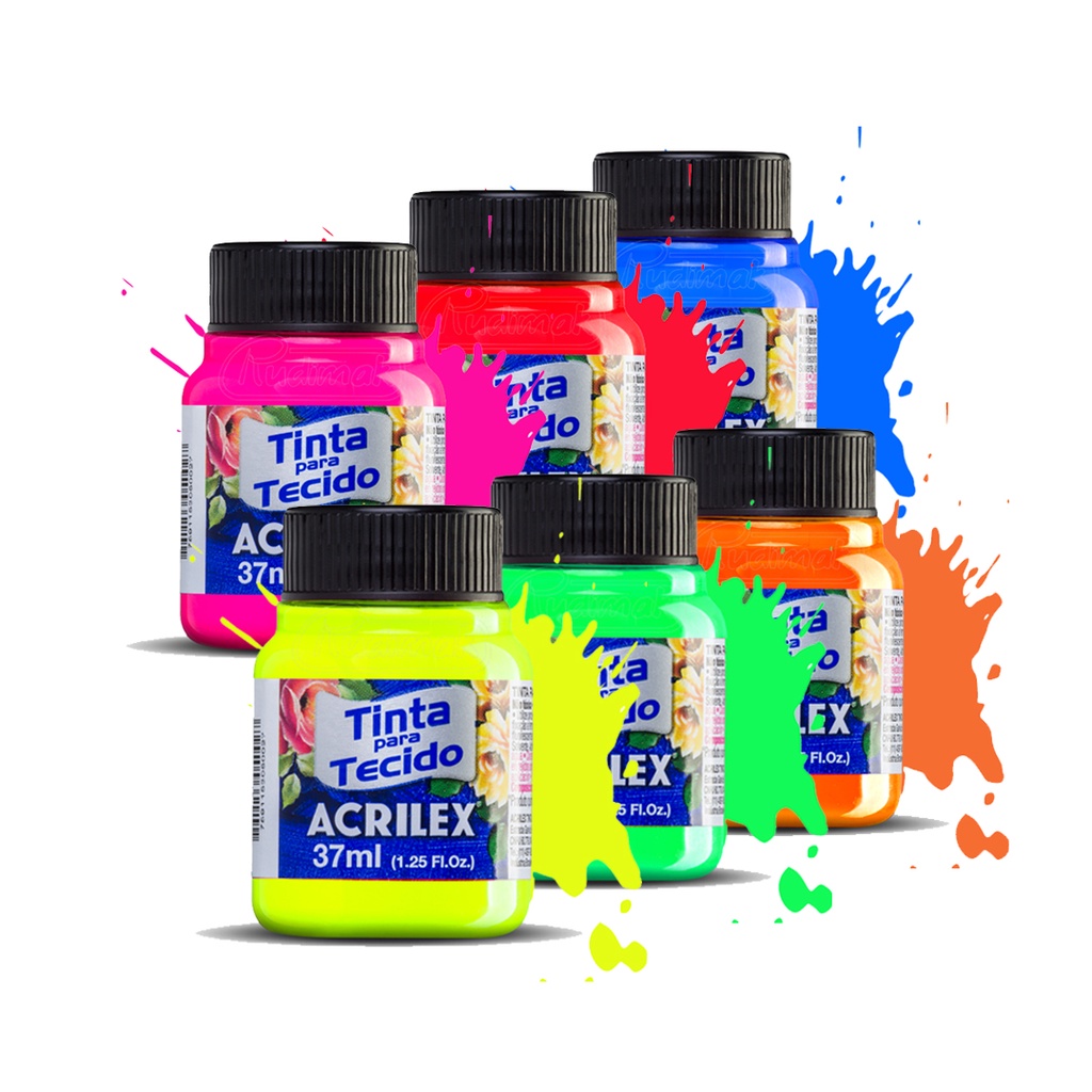 Tinta de Tecido Neon Fluorescente Acrilex 37ml | Shopee Brasil