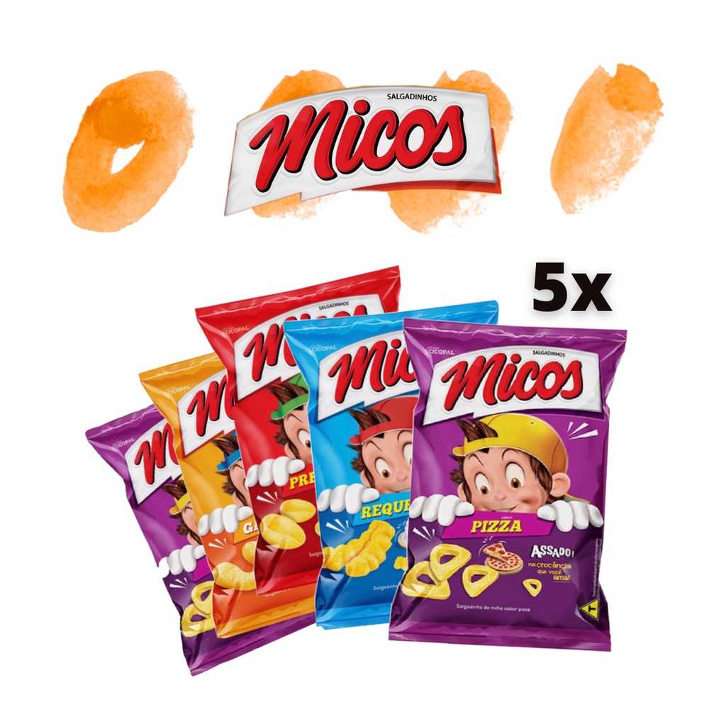 5x Salgadinhos de Milho Sabores Micos Tipos Snacks Biscoito Pipoca 45g - Super Oferta | Shopee ...