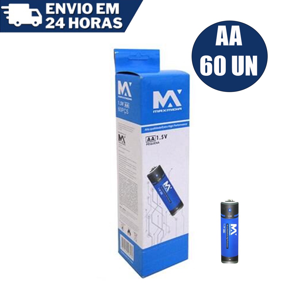 Pilha Comum Aa Maxmidia 1,5v Caixa Com 60 Unidades Boa Qualidade ...