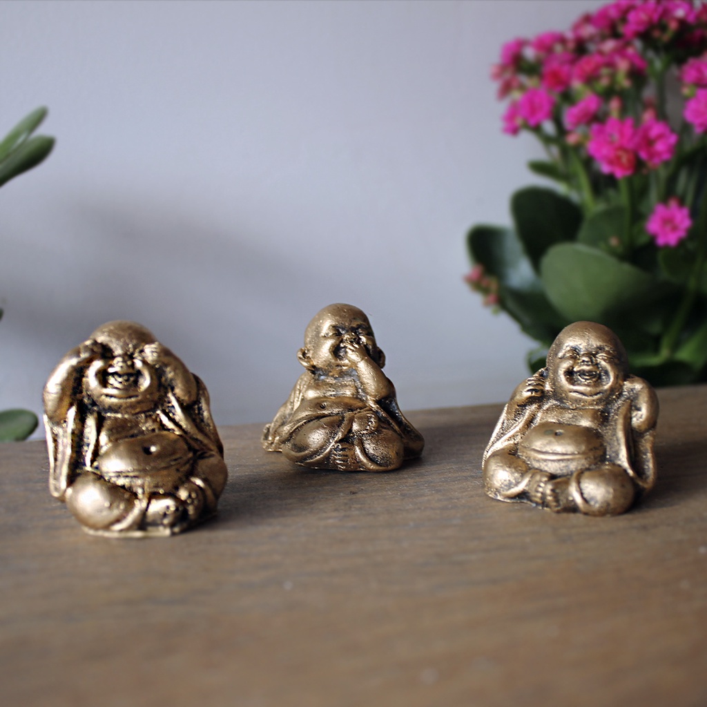 Trio Buda Gold Cego Mudo E Surdo Em Resina | Shopee Brasil
