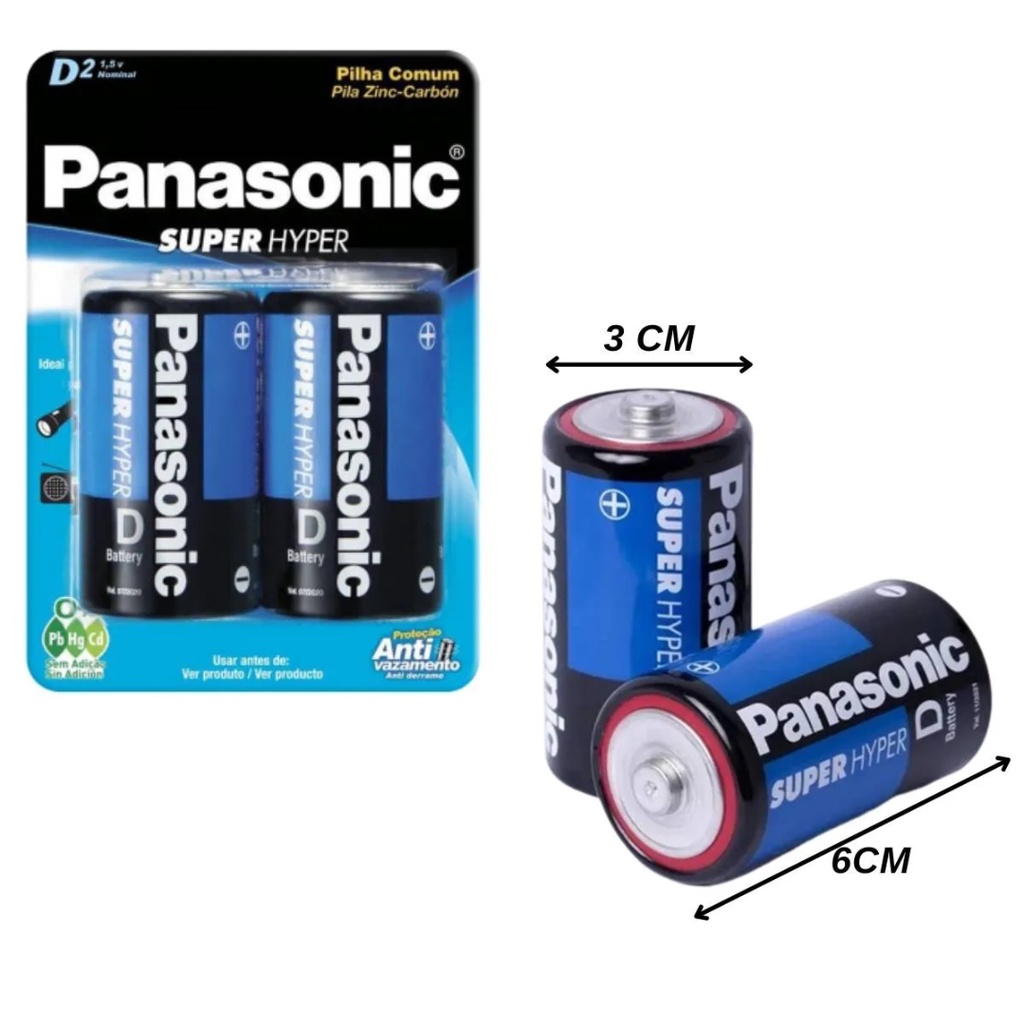 Pilha Grande Panasonic Super Hyper D 1,5v 02 unidades | Shopee Brasil
