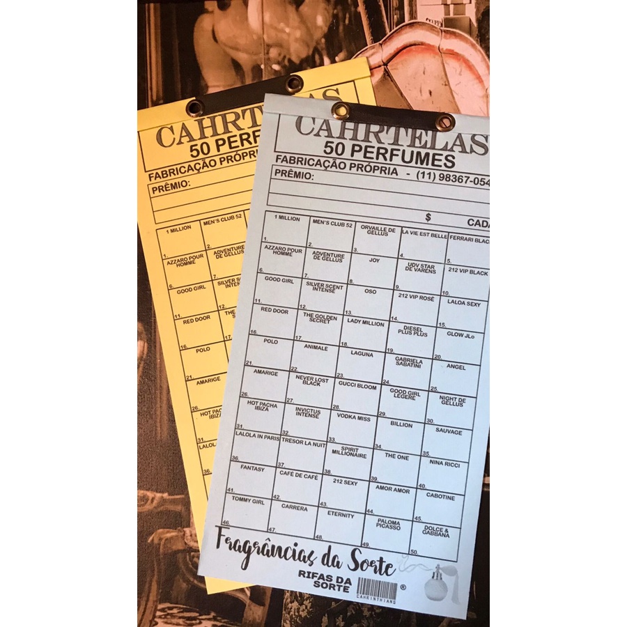 Cartela De Rifa 50 Nomes De Perfumes, Pct C/ 10 Unidades | Shopee Brasil