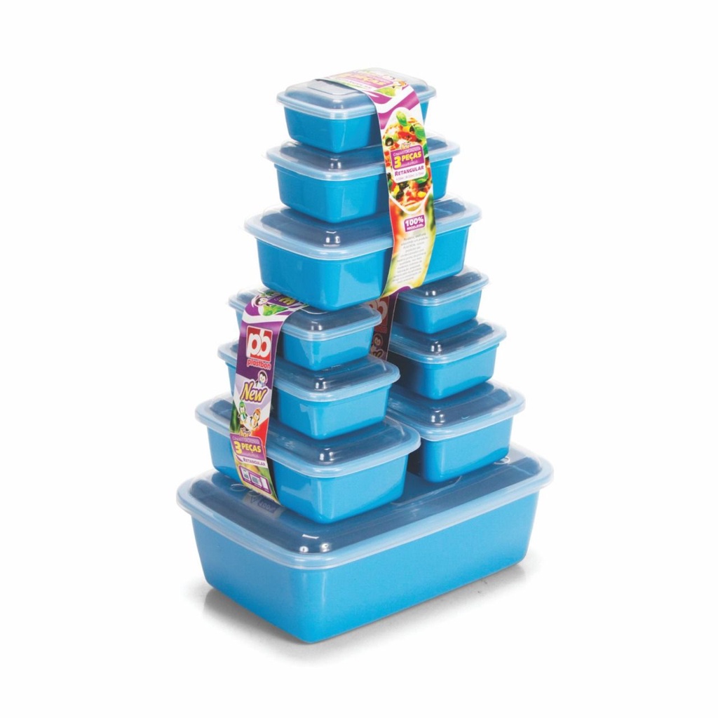 Kit Vasilhas de Plástico com Tampa transparente 10 peças azul | Shopee ...