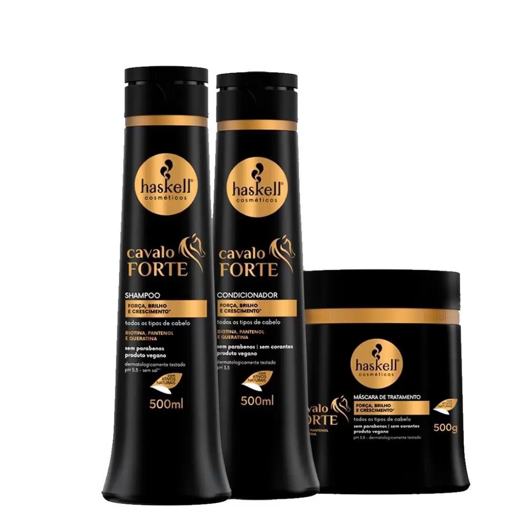Haskell Cavalo Forte Kit Shampoo com Condicionador e Máscara 500g Cada | Shopee Brasil