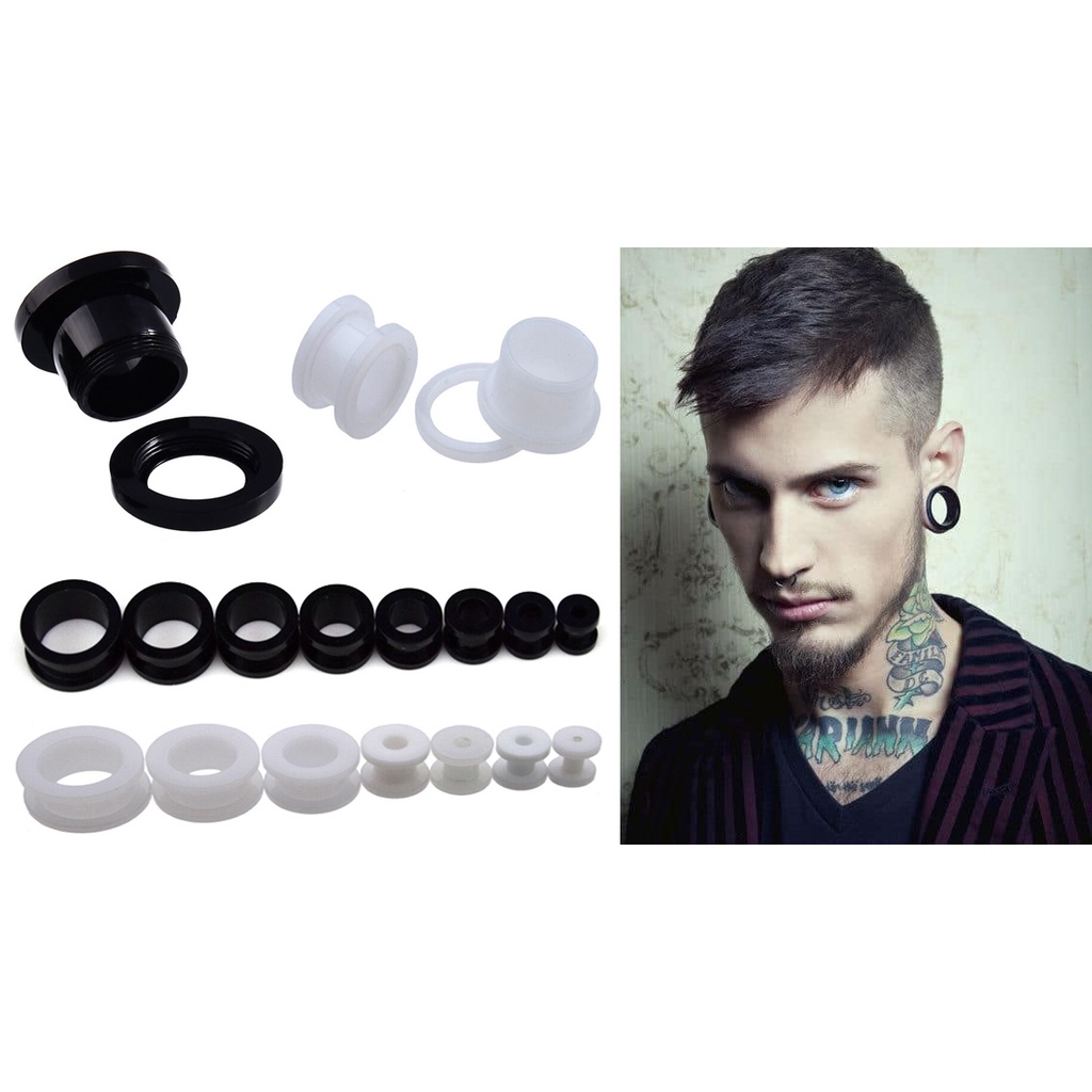 Par Alargador orelha túnel Preto ou Branco rosca plástico acrílico unissex | Shopee Brasil