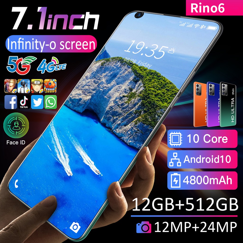 Smartphone Rino6 12gb + 512gb 7.1 Polegada Hd Wifi Gps 4g Android 10.0 ...