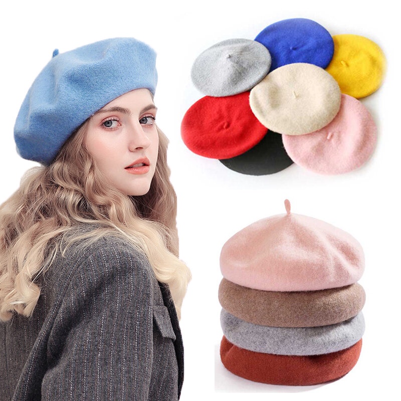 Boina francesa Estilo lã Ajustável Unissex Moda Paris Chic Cores ...