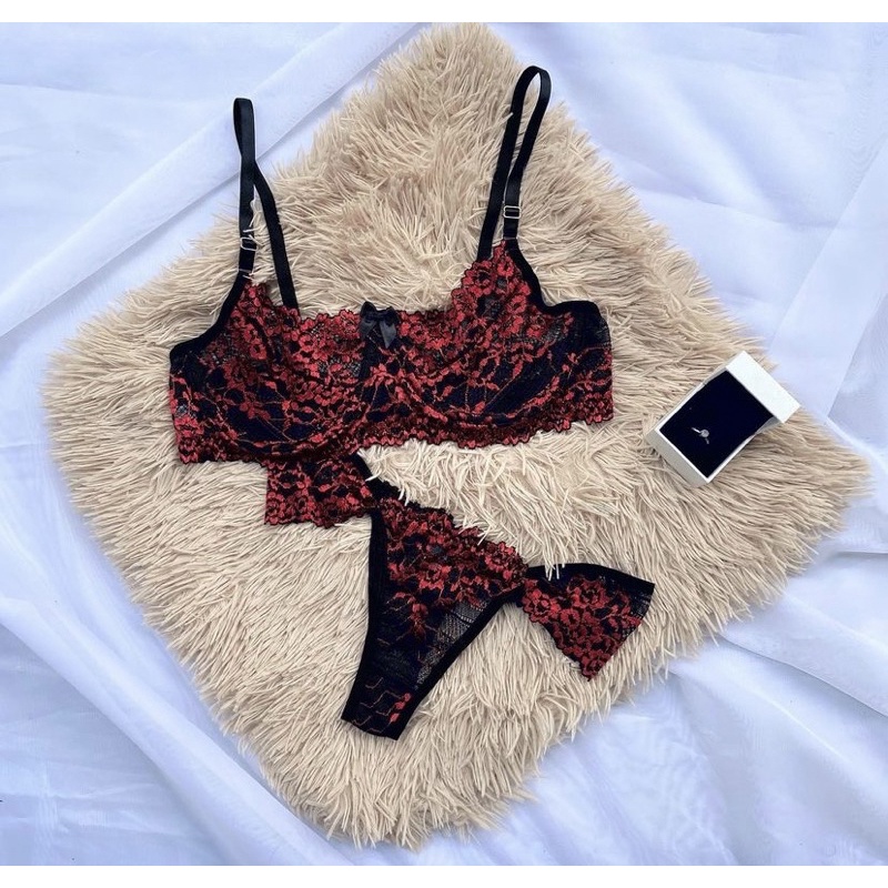 Conjunto de renda vermelha | Shopee Brasil