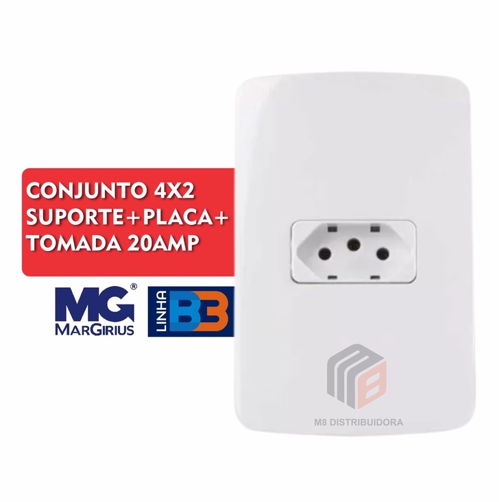 Conjunto Tomada Br 2P+T 20A 250V 4X2 MARGIRIUS LINHA B3 | Shopee Brasil