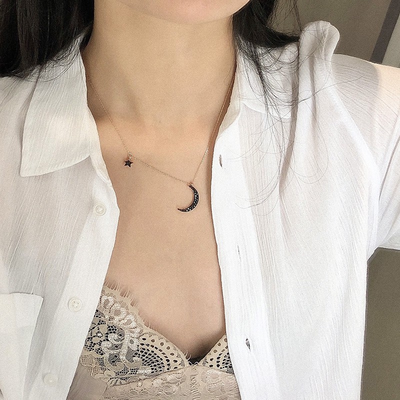 Colar Preto Estrela Lua Pingente | Shopee Brasil