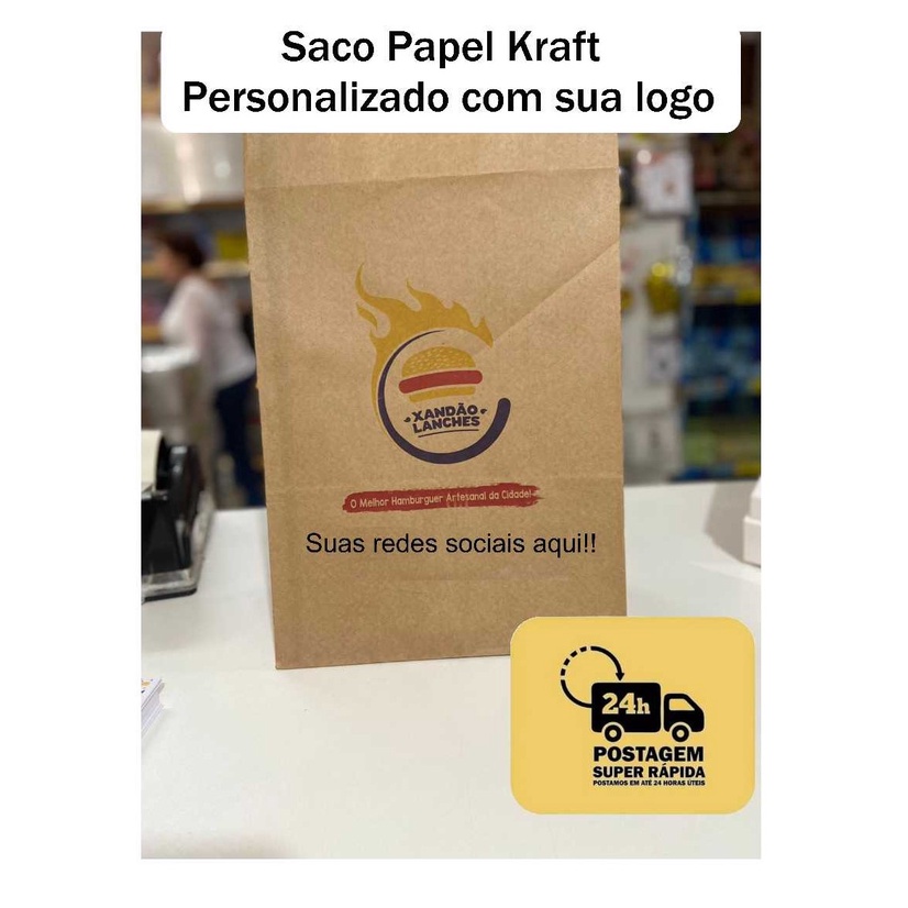 Saco kraft personalizado com logo / Saco kraft lanche com logo | Shopee ...