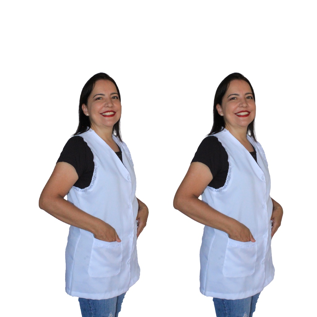Jaleco Feminino Cavado Atendentes Cuidadoras Recepcionistas Com ... Jaleco Feminino Cavado Atendentes Cuidadoras Recepcionistas Com ...