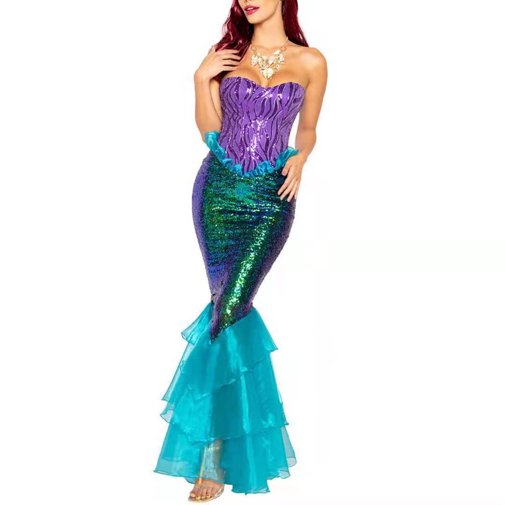Vestido Fantasia Adulto Cosplay Halloween Sereia Ariel Shopee Brasil
