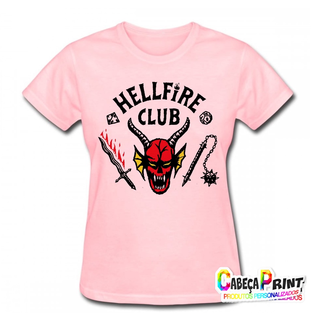 Camiseta Baby Look Rosa Claro Stranger Things Hellfire club | Shopee Brasil Camiseta Baby Look Rosa Claro Stranger Things Hellfire club | Shopee Brasil