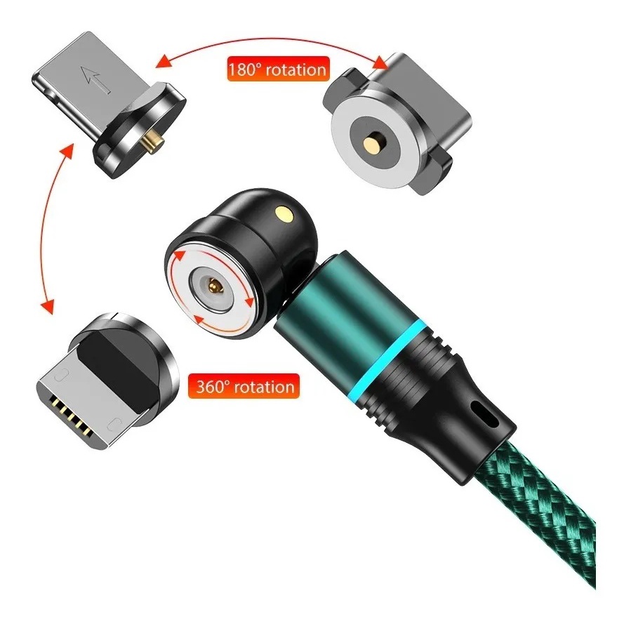 Cabo Carregador Magnético USB Lightning Ponta 3 Em 1 Compatível Para iOS Android Tipo C ...