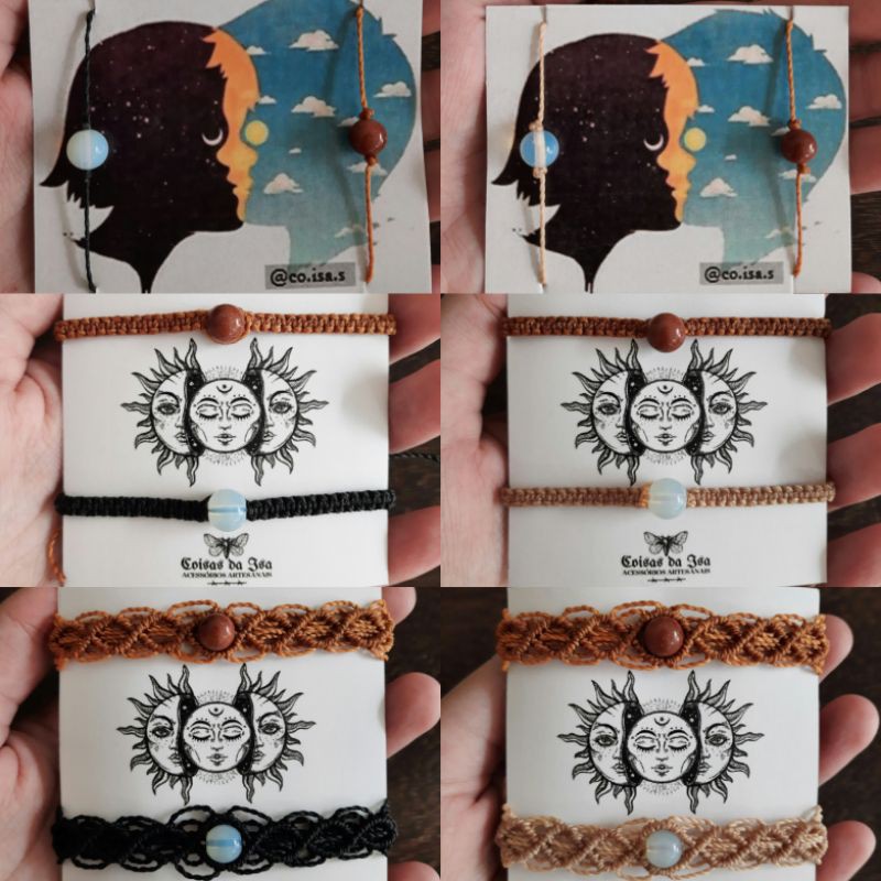 Conjunto de pulseiras Pedra do Sol e Pedra da Lua para casal ou amizade | Shopee Brasil