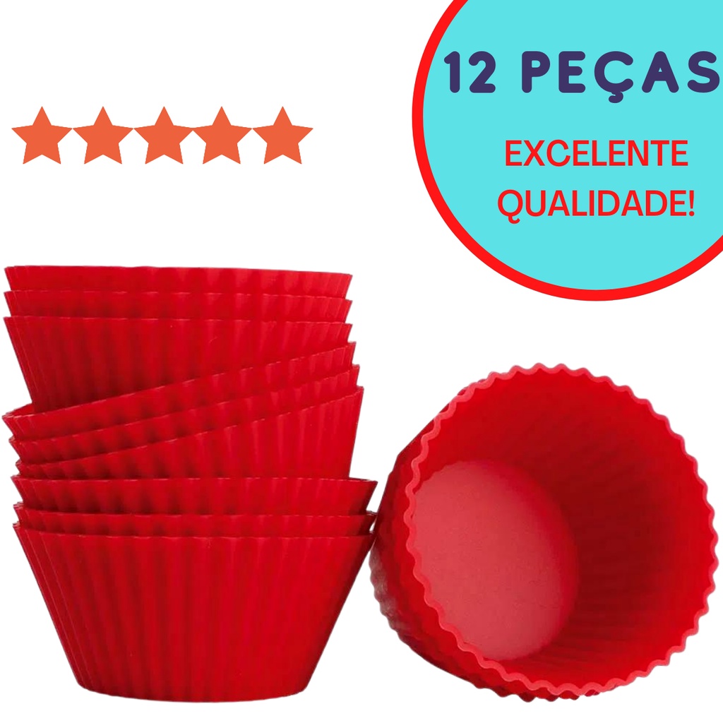 Forma Cupcake Forneável Silicone 12 unidades Kit Antiaderente mini ...