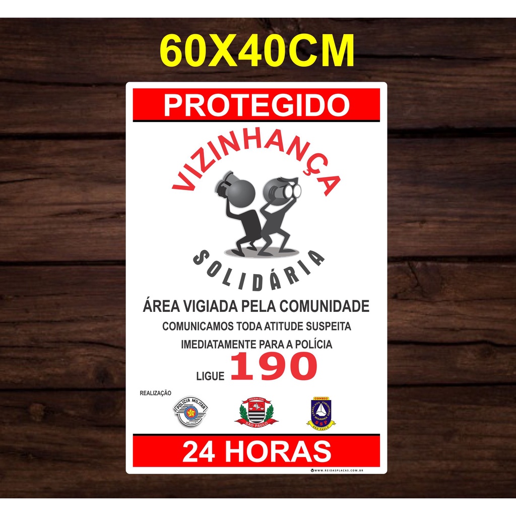 PLACA VIGILANCIA SOLIDÁRIA 60X40CM PREDIOS | Shopee Brasil